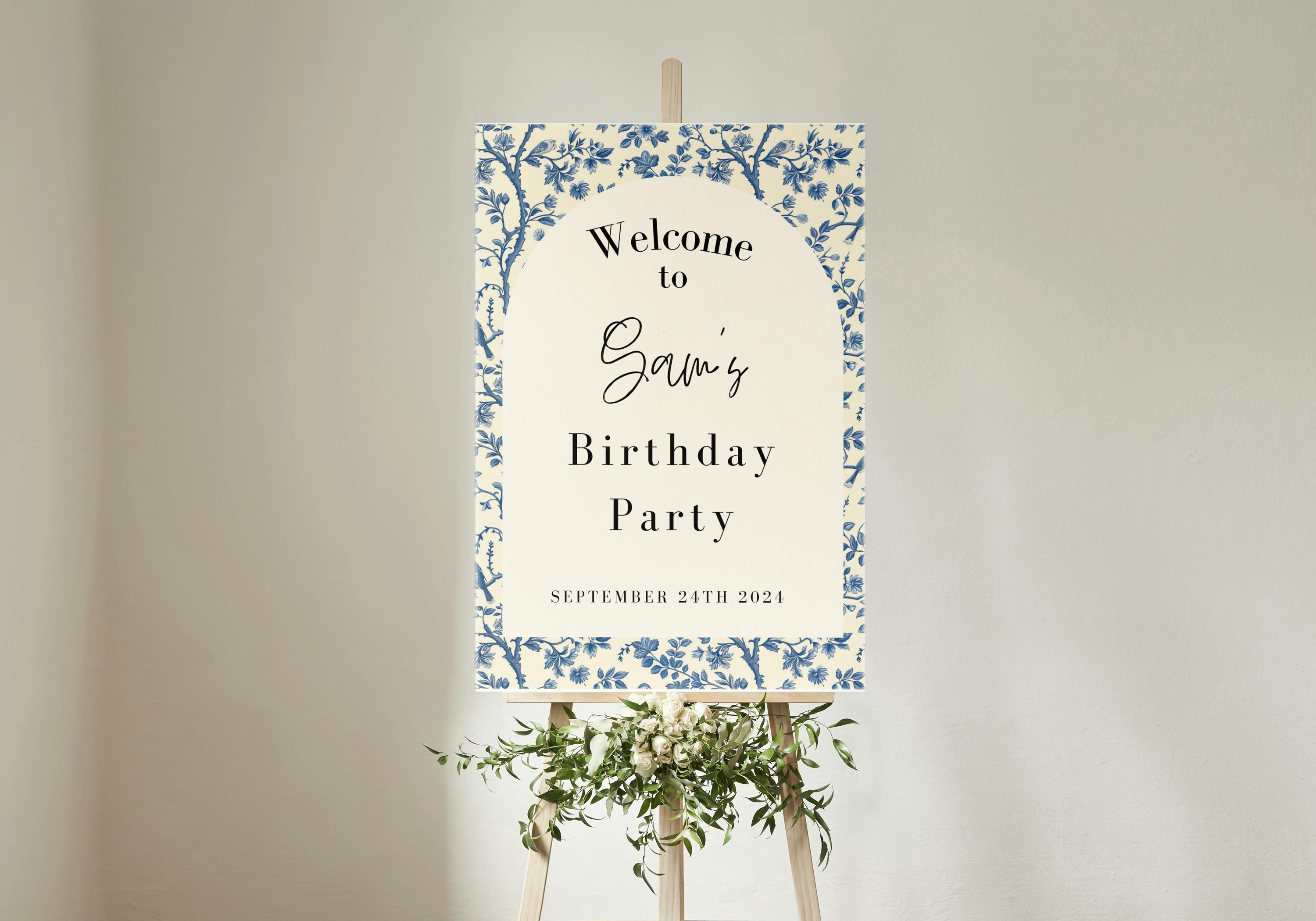 Editable Blue Floral Arch Birthday Party Sign Instant Download ...