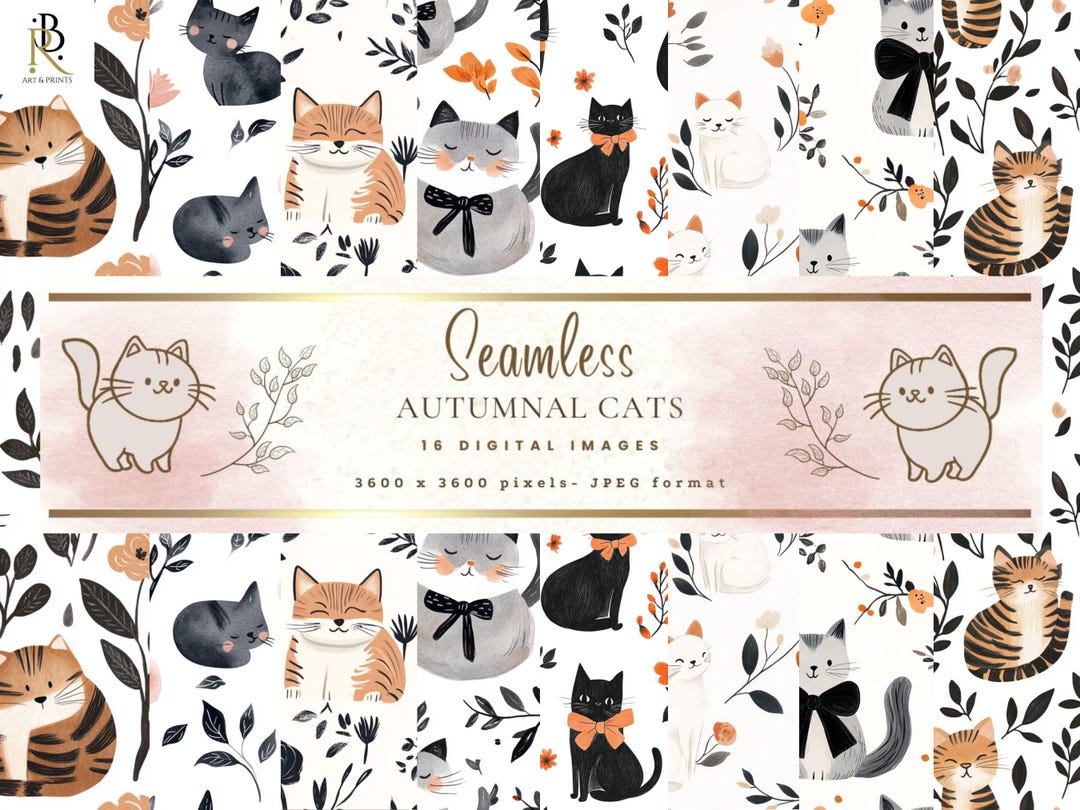 Autumnal Cats Digital Paper - Seamless Printable Instant Download ...