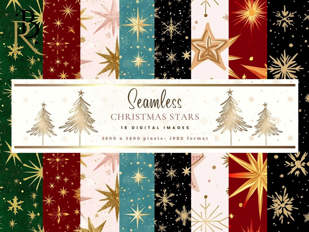 18 Christmas Stars Digital Paper - Seamless Printable Instant Download ...