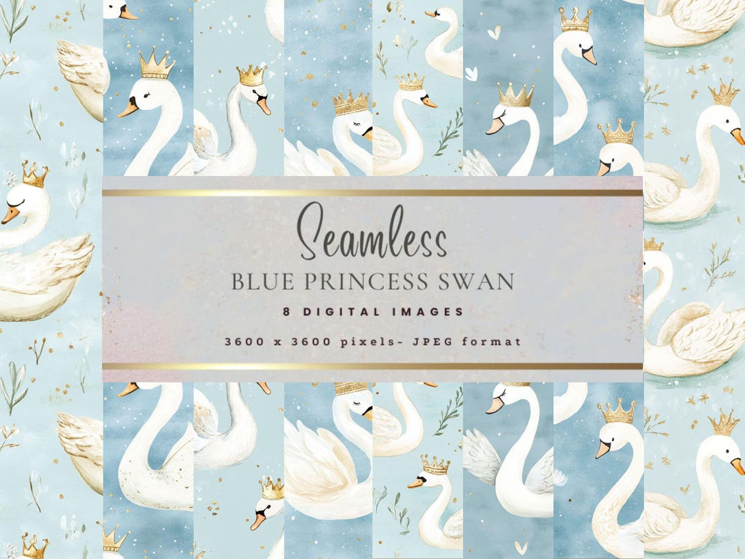 Princess Swan Digital Paper: Blue Seamless Patterns (commercial Use ...