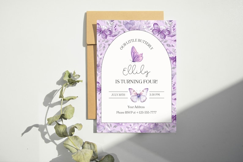 Editable Pretty Purple Butterfly Invitation- Instant Download ...