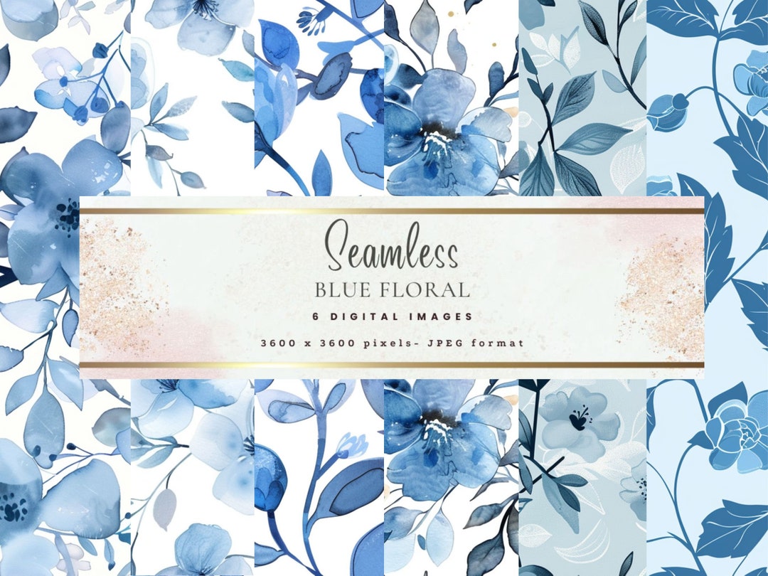 Blue Floral Digital Paper: Watercolor Seamless Patterns (digital ...