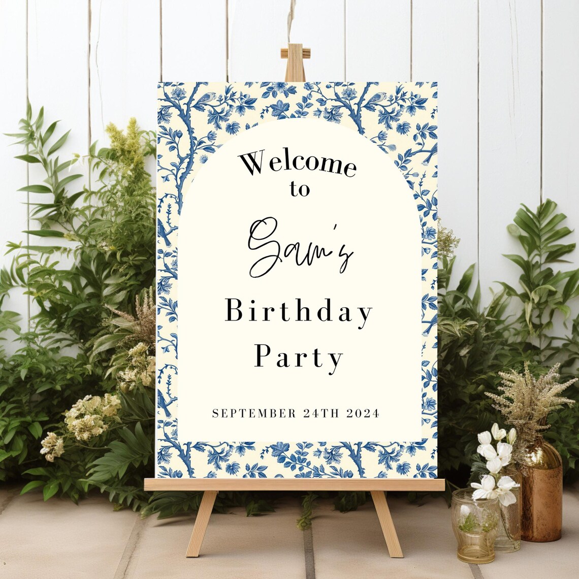 Editable Blue Floral Arch Birthday Party Sign Instant Download ...