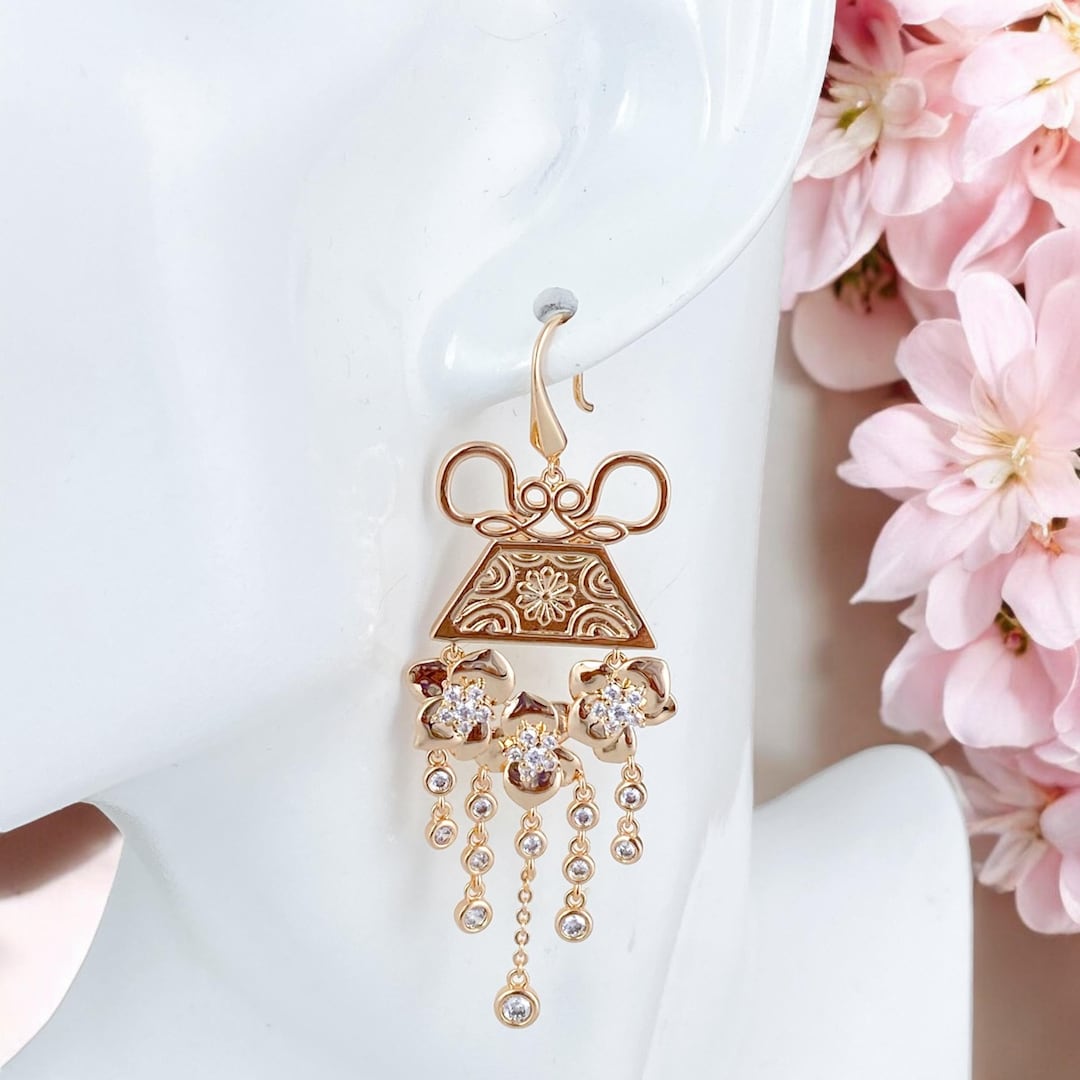 Gold Plated Hmong Floral Chandelier Earrings - Etsy