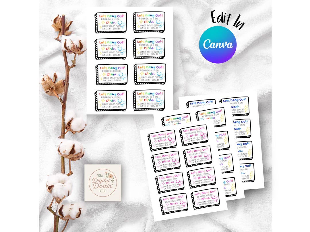 Kids Contact Cards: "let's Hang Out!" Printable Playdate Cards (digital ...
