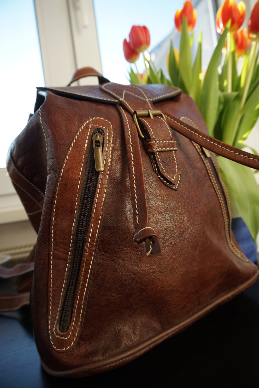 Leather Backpack Made of Genuine Goatskin, Ideal for School, Vacation ...