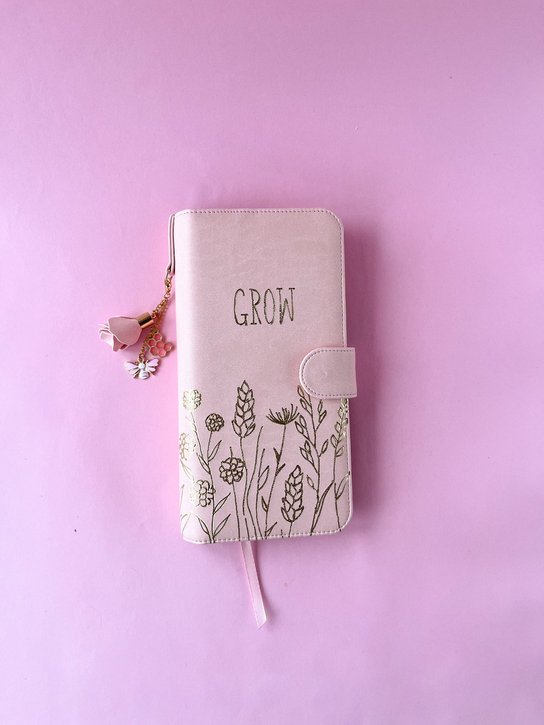 Blush Pink Mini Happy Planner Cover: Floral Gold Foil, Faux Leather - Etsy
