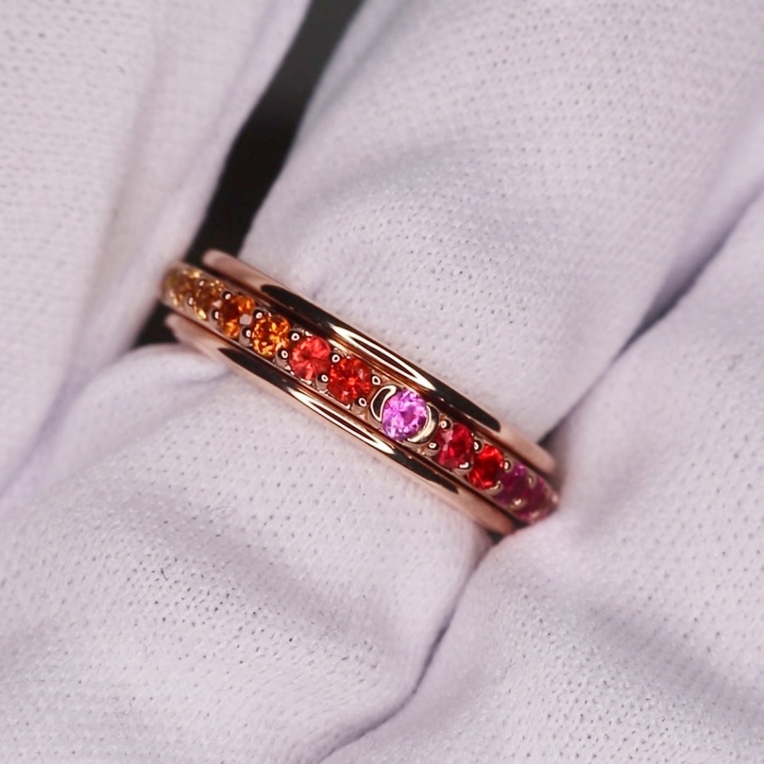 Spinning Rainbow Sapphire Ring - 18K Gold Spinner Ring - Eternity Band ...