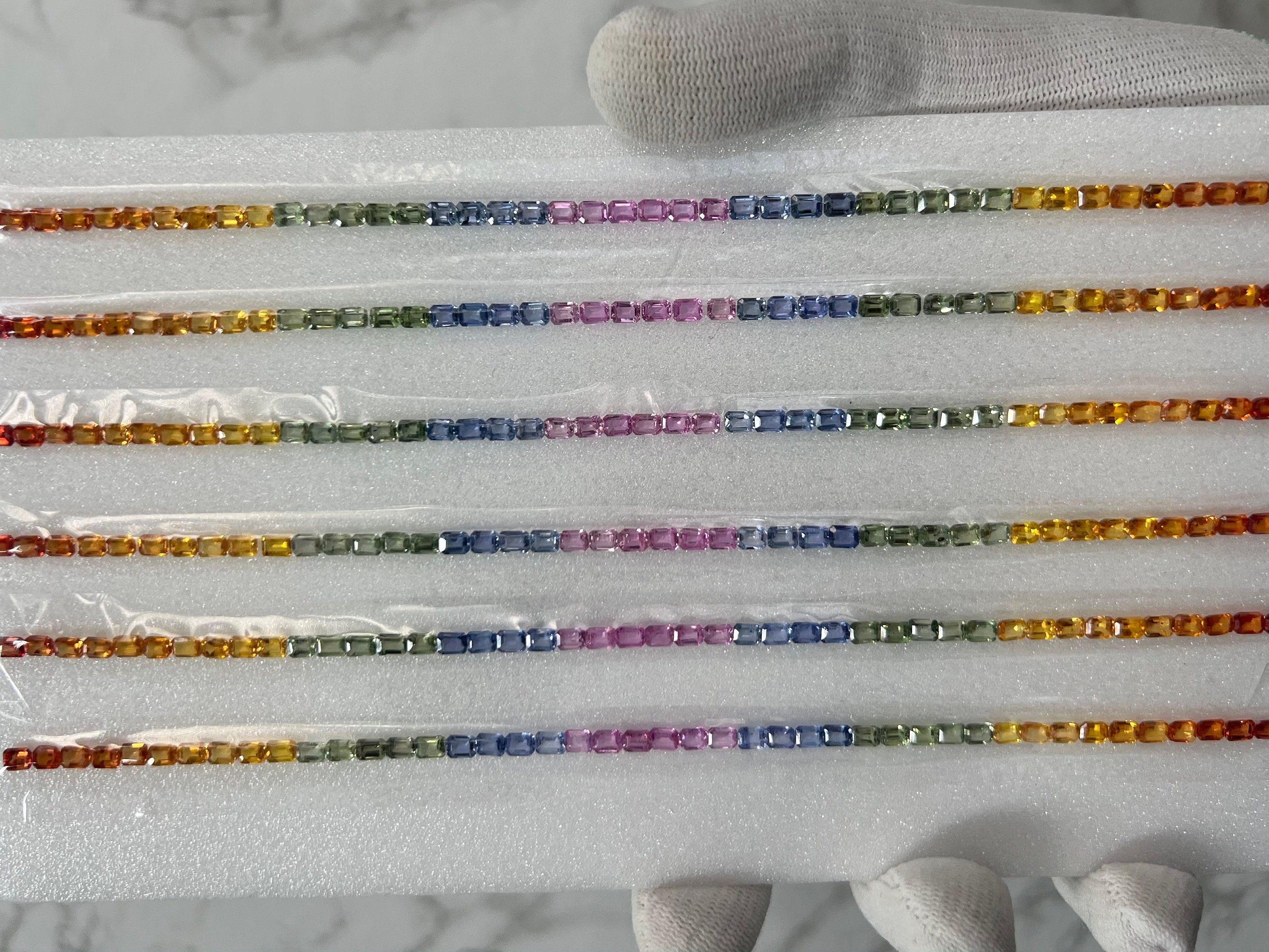 4x3 Emerald Cut Rainbow Sapphire Line Sapphire Pattern Multi Color ...