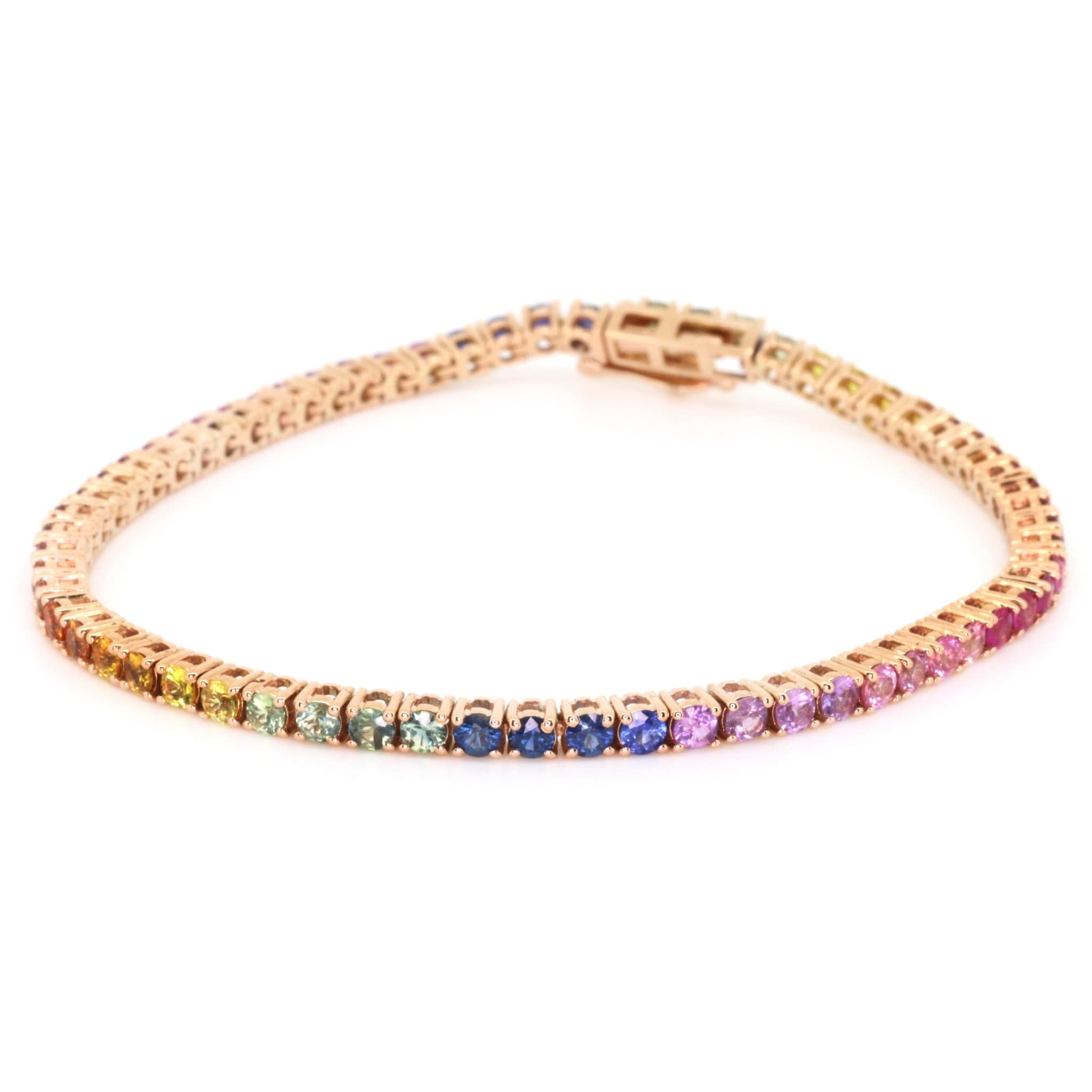 Rainbow Sapphire Gold Tennis Bracelet Round Natural - Etsy