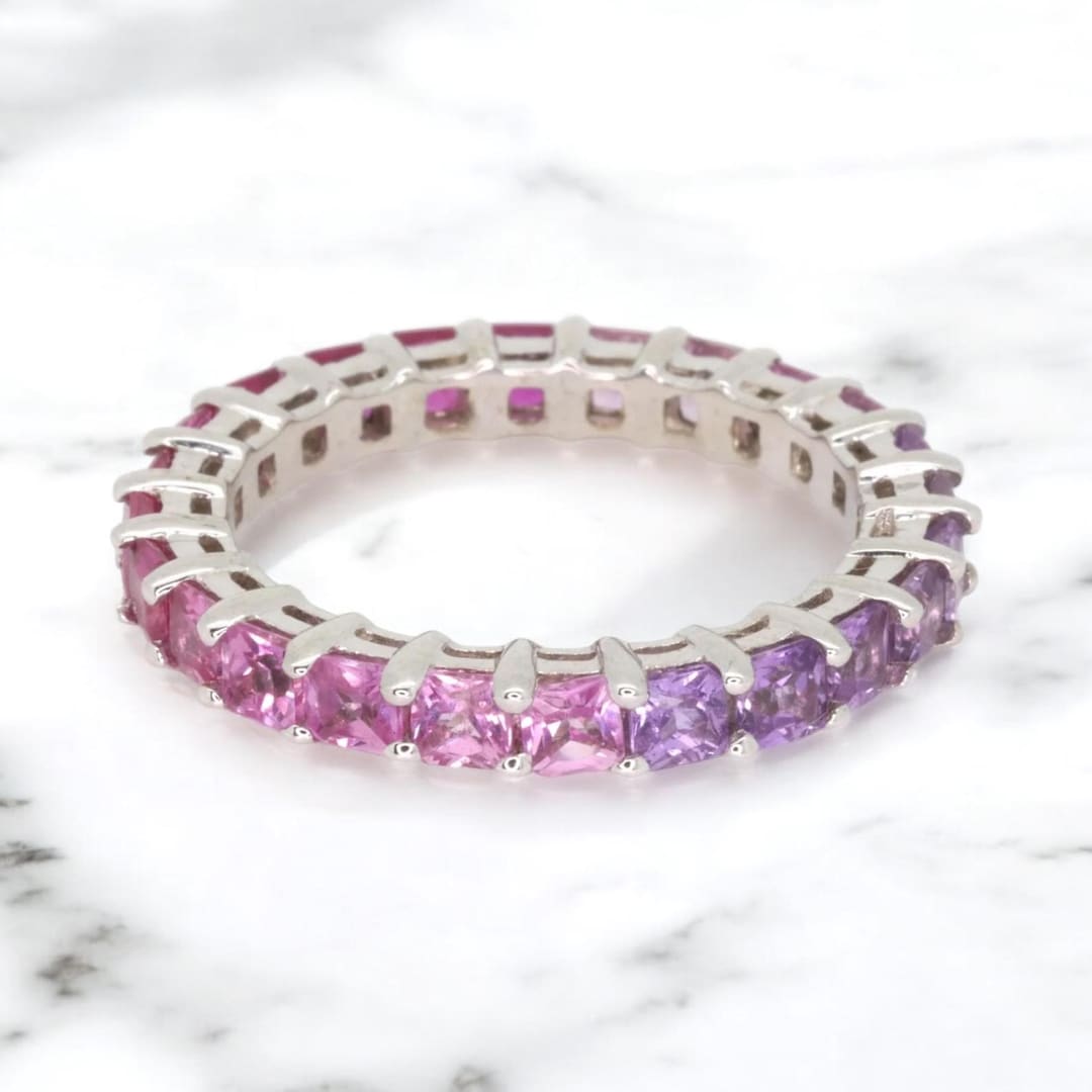 Pink Sapphire Eternity Ring - 18K Gold Brand - Pink Purple Gradient ...