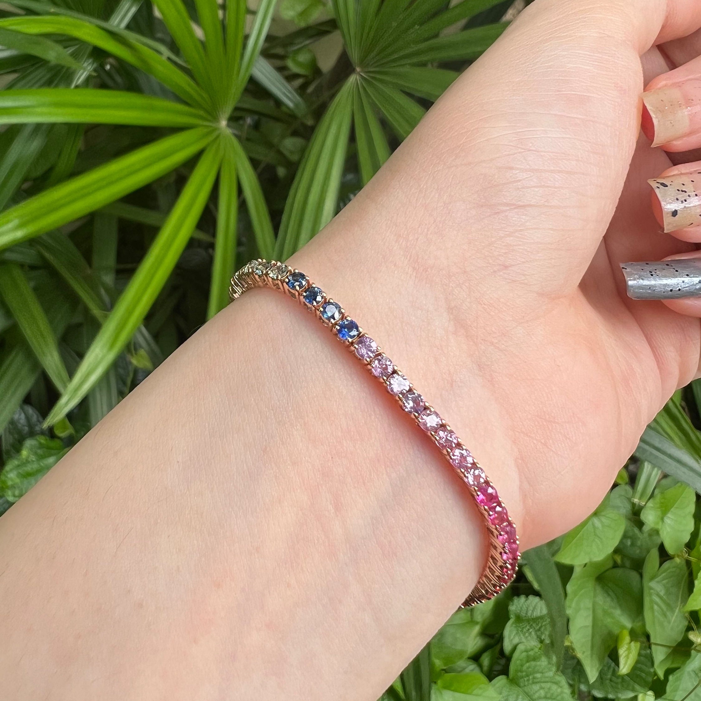 Rainbow Sapphire Gold Tennis Bracelet Round Natural - Etsy