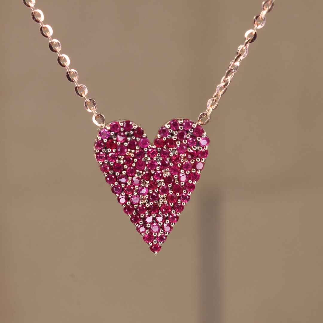 Heart Ruby Necklace, 18K Gold, Natural Ruby - Etsy