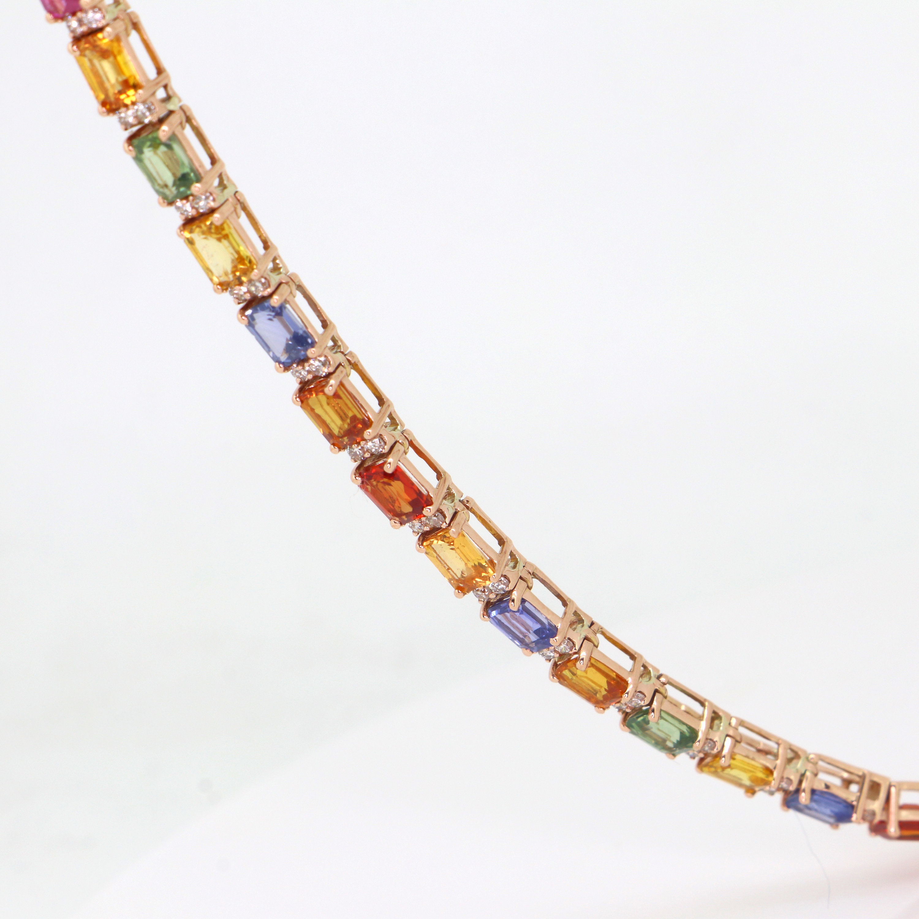 Rainbow Sapphire & Diamond Tennis Necklace Natural Multi Color Gemstone ...