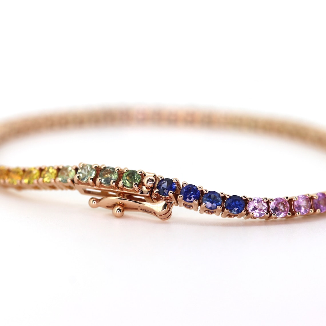 Rainbow Sapphire Gold Tennis Bracelet Round Natural - Etsy
