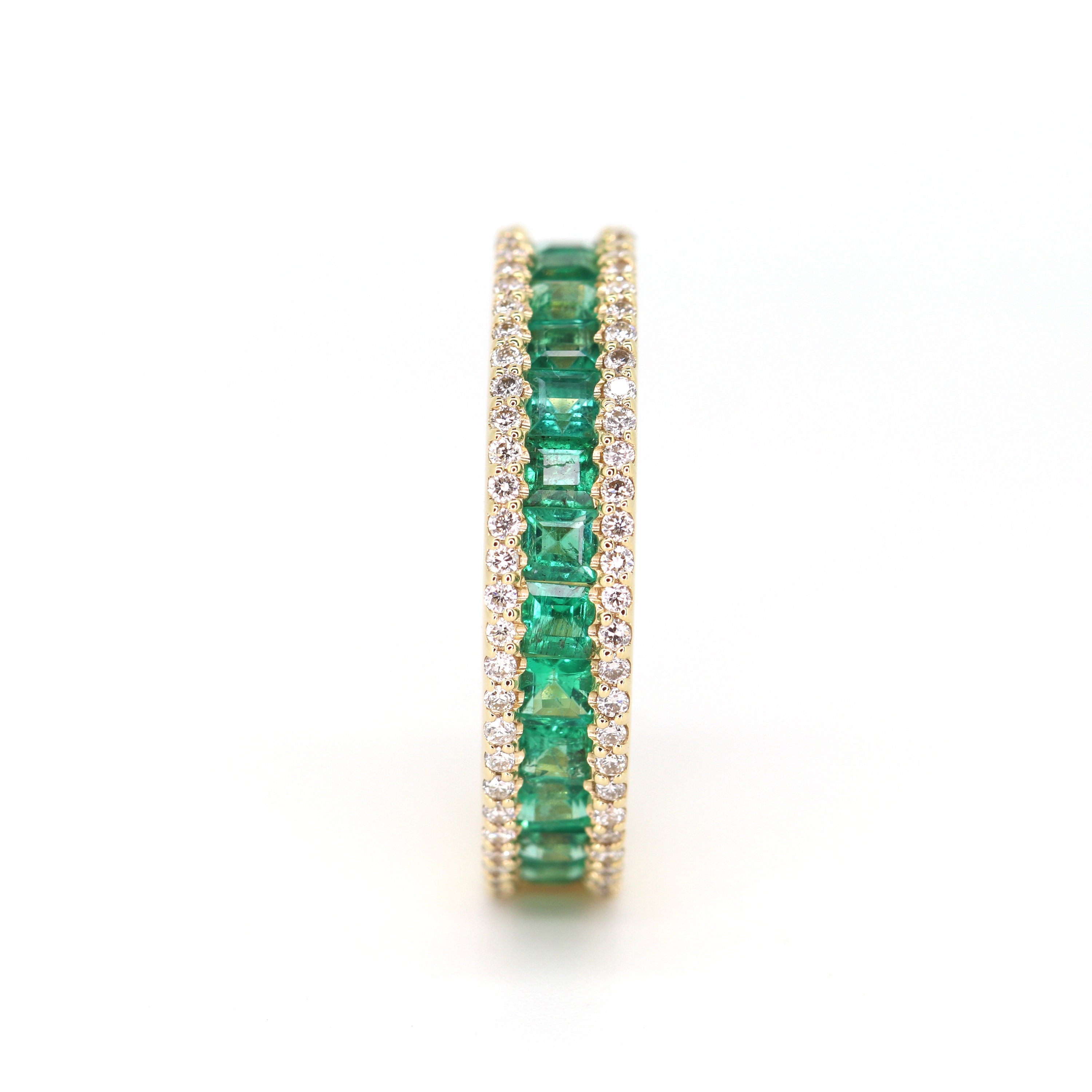 Emerald Band With Diamonds 18K Solid Gold Eternity Ring Natural ...