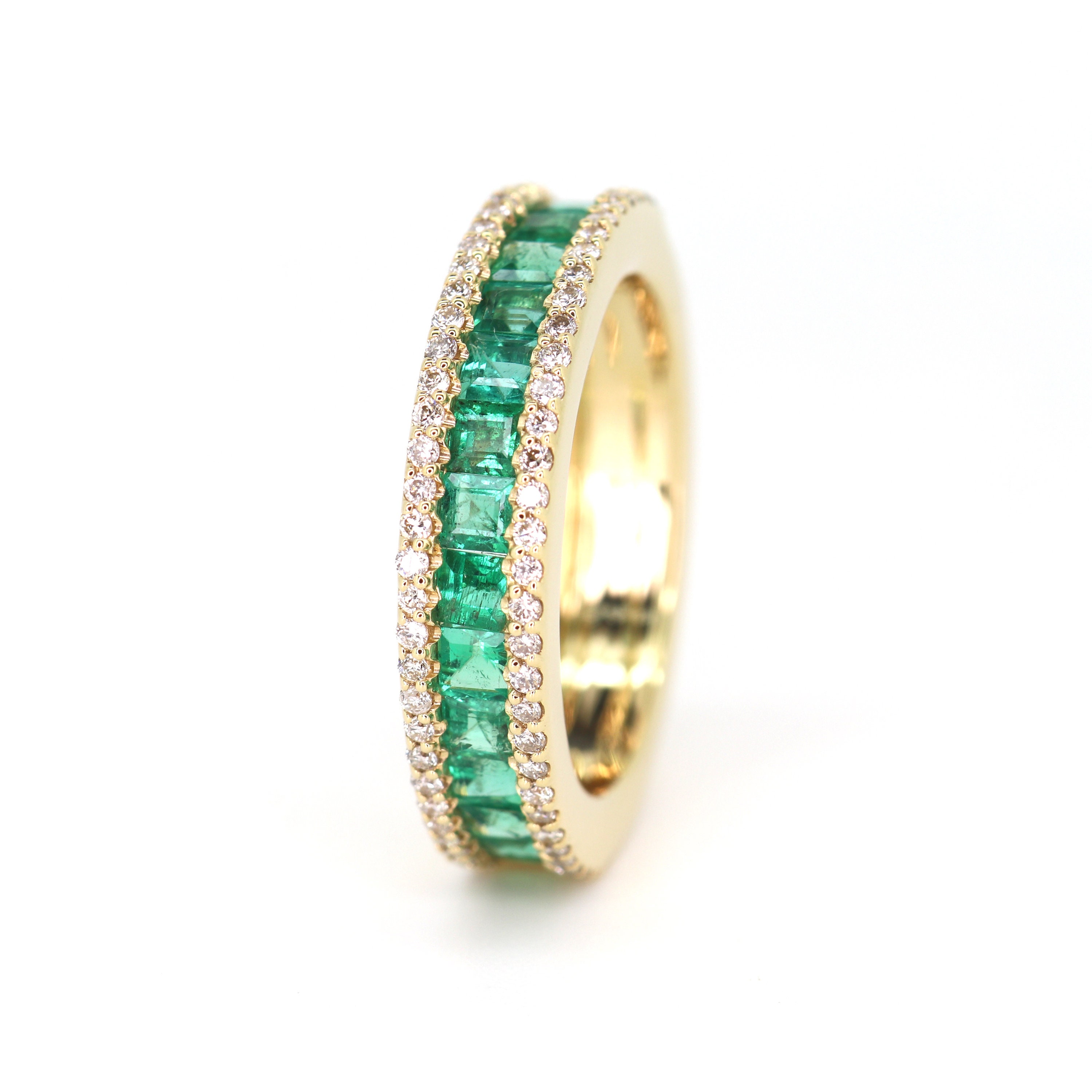 Emerald Band With Diamonds 18K Solid Gold Eternity Ring Natural ...