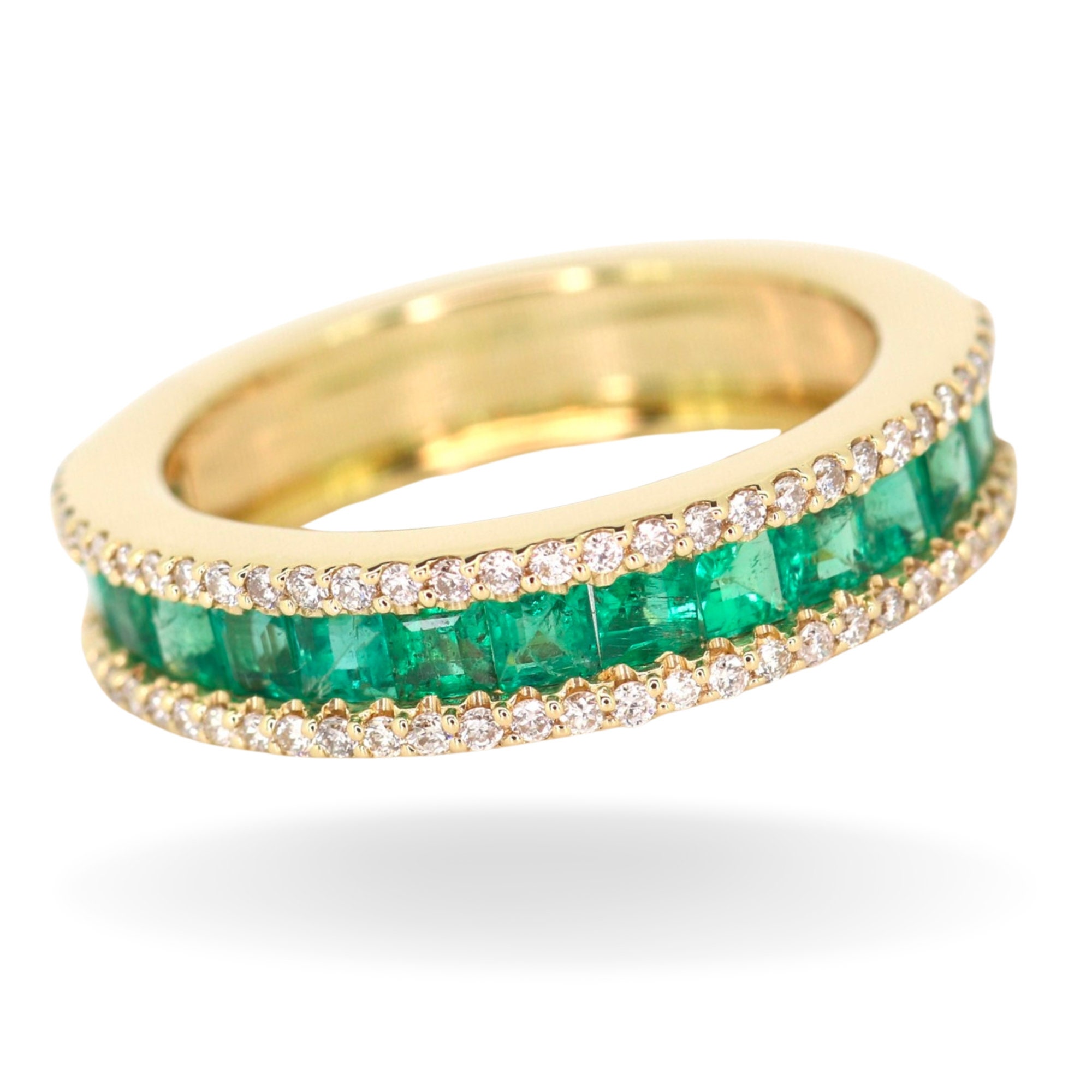 Emerald Band With Diamonds 18K Solid Gold Eternity Ring Natural ...