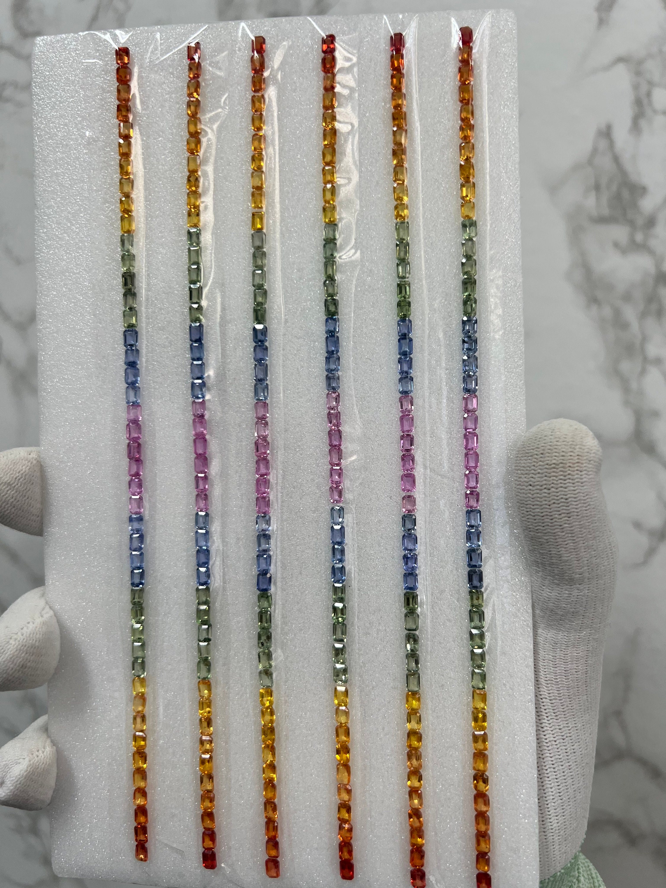 4x3 Emerald Cut Rainbow Sapphire Line Sapphire Pattern Multi Color ...