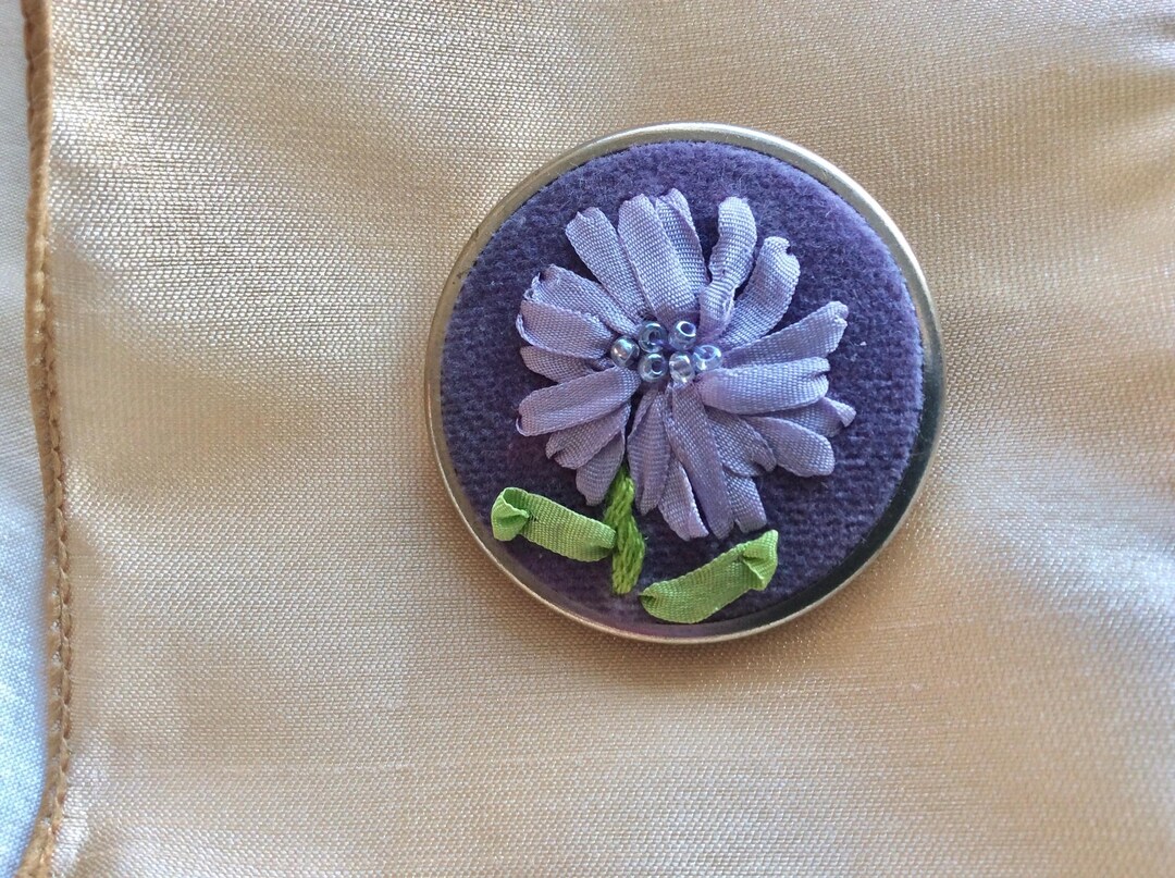Aster Flower Silk Ribbon Embroidery Brooch Pin, September Birth Flower ...