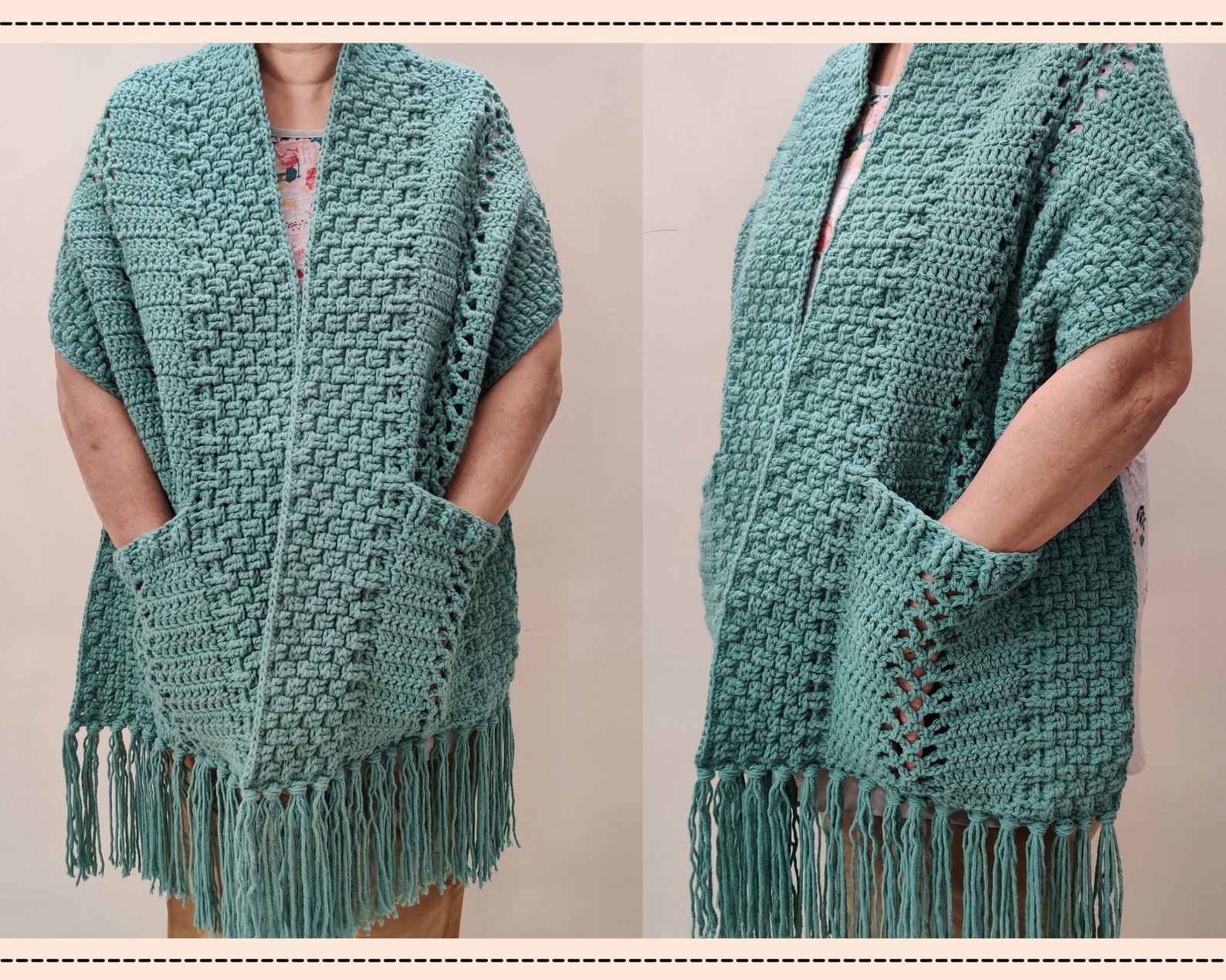 Easy Crochet Pocket Shawl Pattern Womens Boho Wrap or Scarf - Etsy