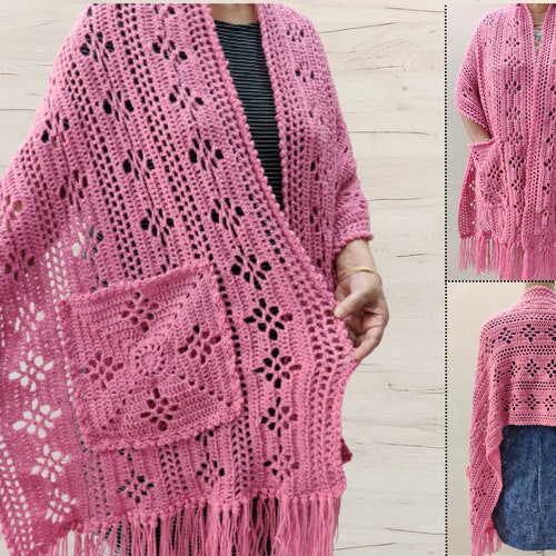 Easy Crochet Pocket Shawl Pattern Womens Boho Wrap or Scarf - Etsy