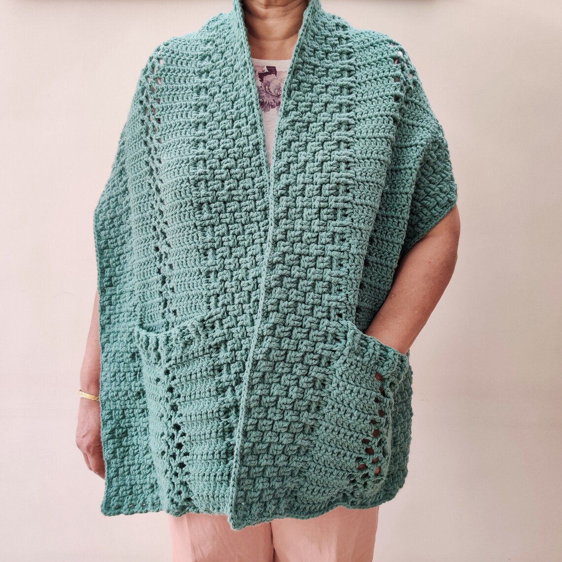 Easy Crochet Pocket Shawl Pattern Womens Boho Wrap or Scarf - Etsy