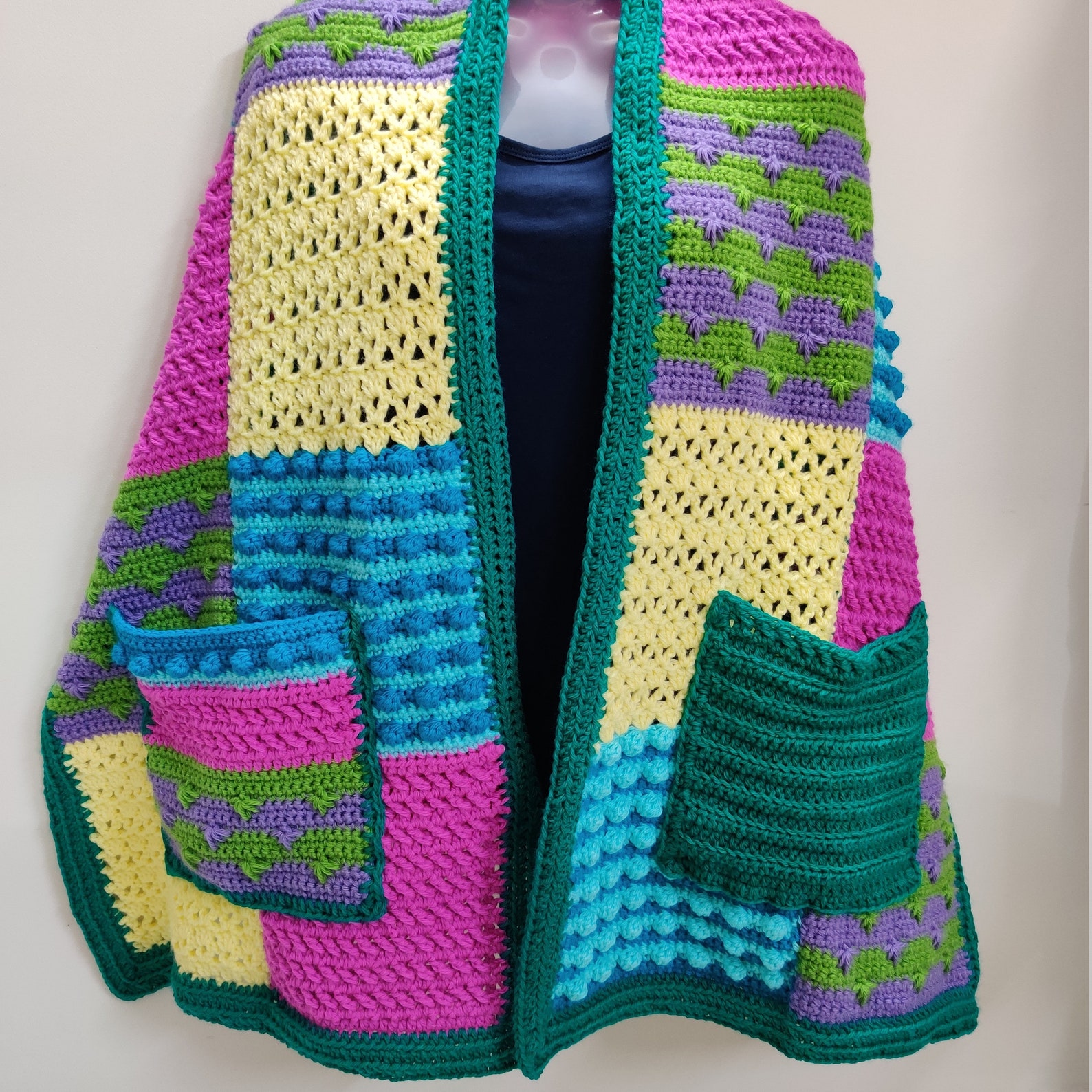 Crochet Pocket Shawl Pattern Colorful Patchwork Shawl Easy - Etsy