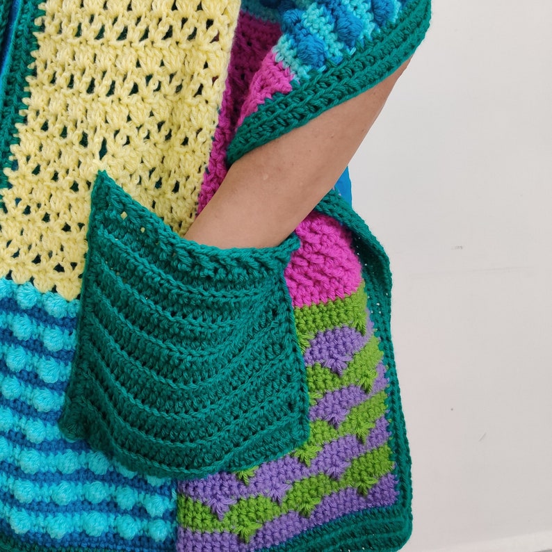 Crochet Pocket Shawl Pattern Colorful Patchwork Shawl Easy - Etsy