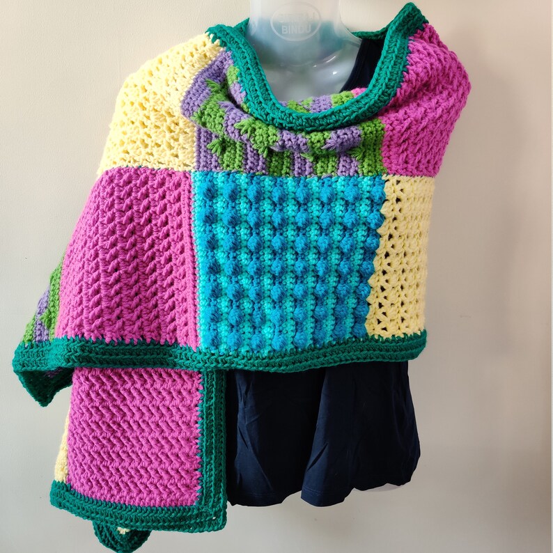 Crochet Pocket Shawl Pattern Colorful Patchwork Shawl Easy - Etsy