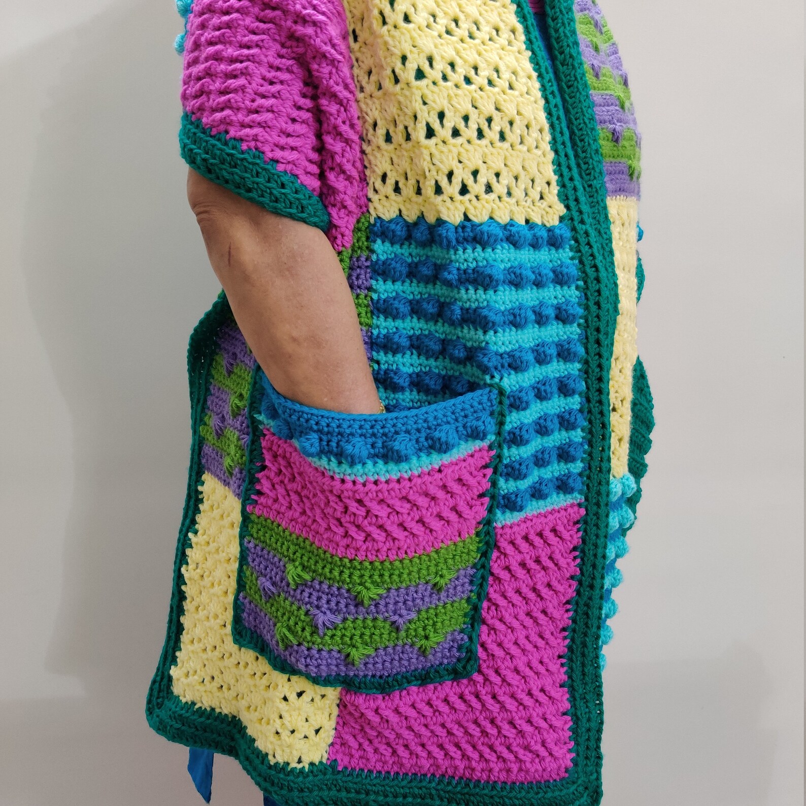 Crochet Pocket Shawl Pattern Colorful Patchwork Shawl Easy - Etsy