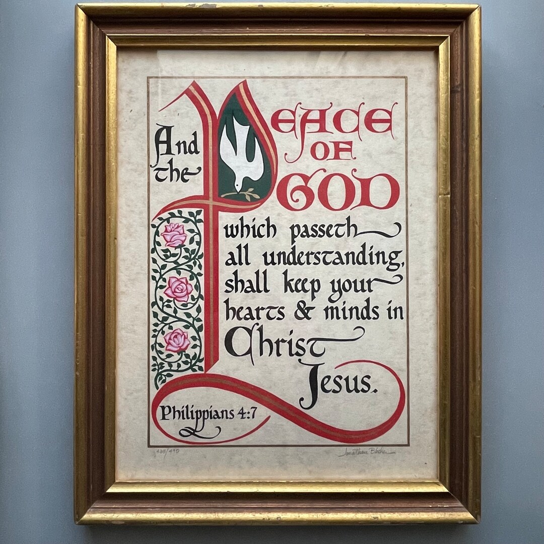 Vintage Hand Lettered Artwork - Gilded Scripture - Philippians 4:7 ...