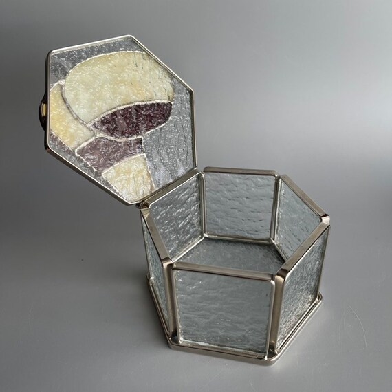 Vintage Stained Glass Polygon Shaped Box - Hinged Lid… - Gem