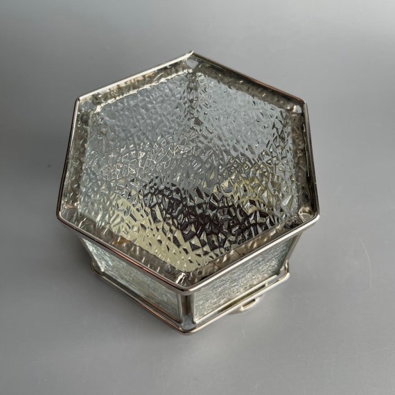 Vintage Stained Glass Polygon Shaped Box - Hinged Lid… - Gem