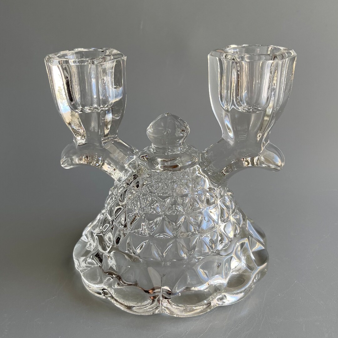 Vintage Glass Double Candlestick Holder - Beautiful Old Thing - Etsy