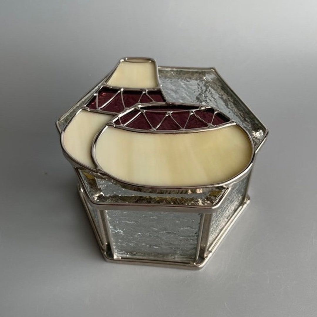 Vintage Stained Glass Polygon Shaped Box - Hinged Lid - Trinket ...
