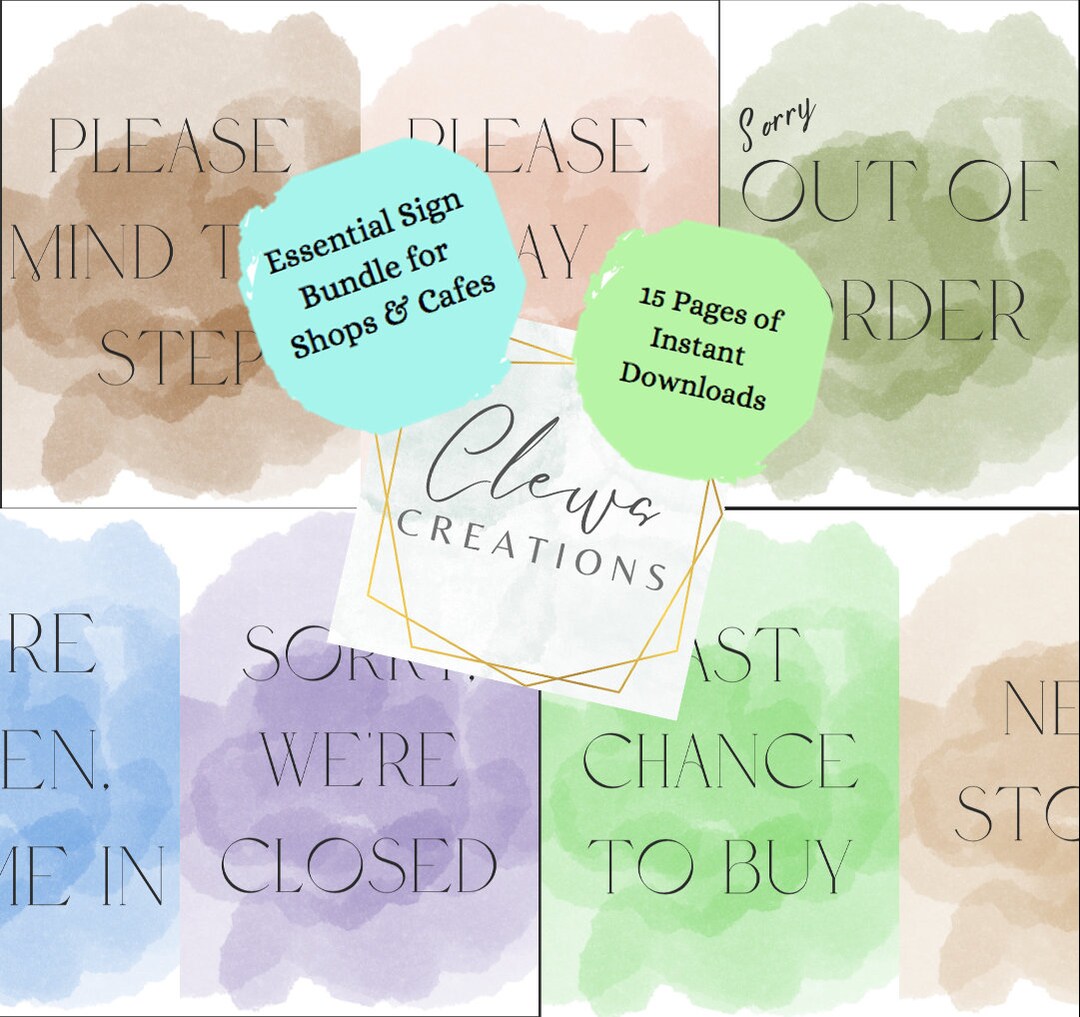 Essential Signage Bundle | Pack of 15 Signs | Minimalist & Pastel ...