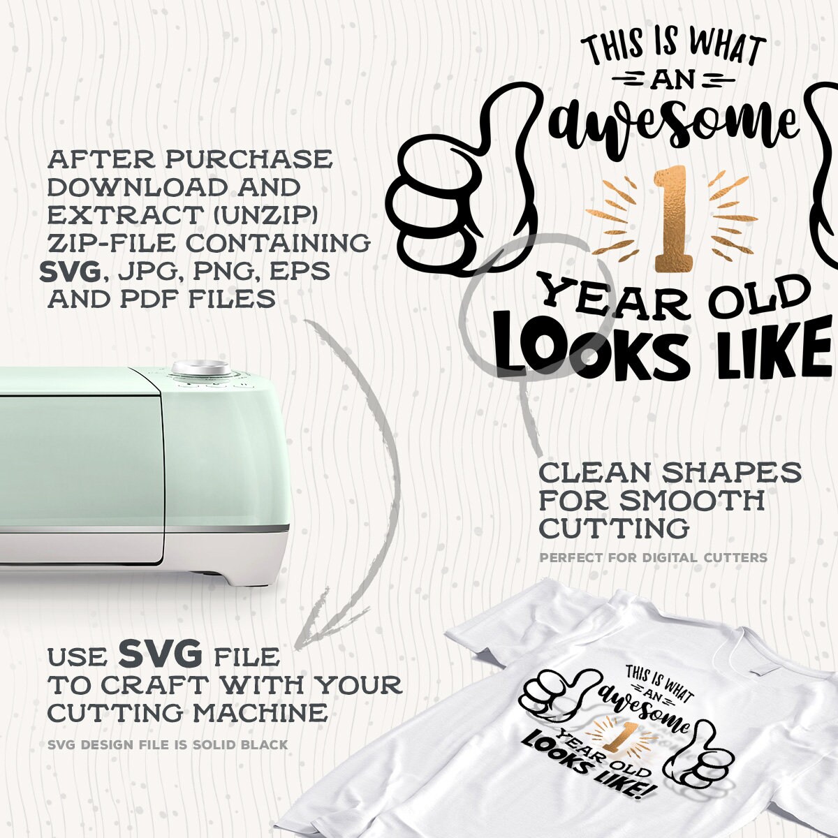 Awesome 1 Year Old Svg 1st Birthday Svg Thumbs up 1st Birthday | Etsy