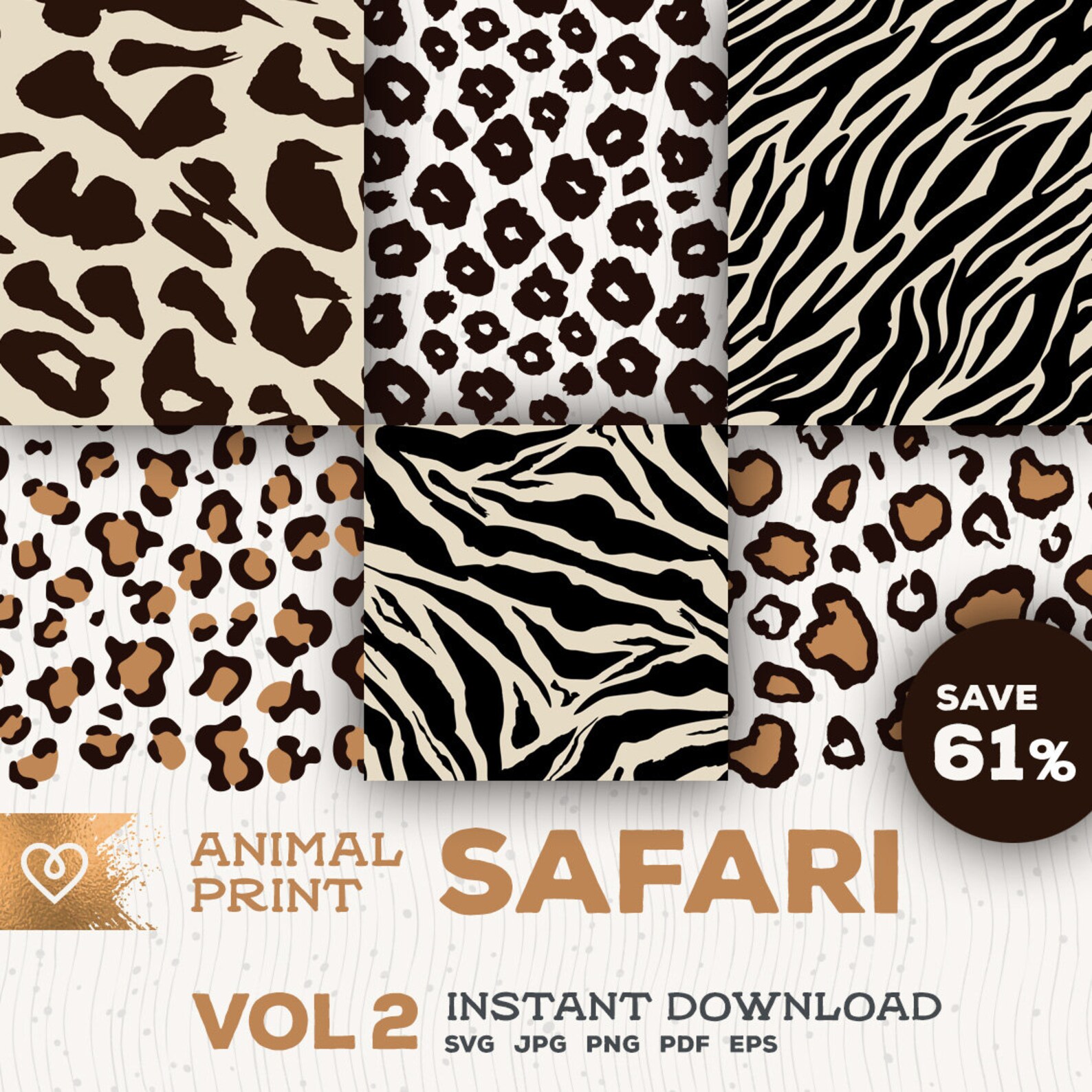 Safari Pattern Vol 2 Svg Leopard and Zebra Animal Print Bundle | Etsy