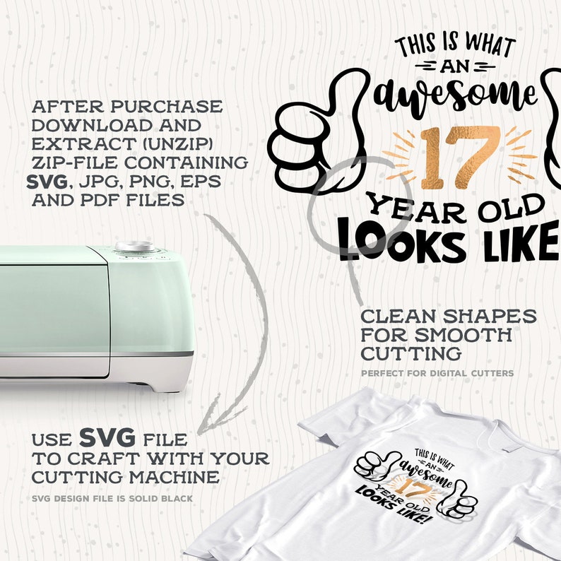Awesome 17 Year Old Svg 17th Birthday Svg Thumbs up Seventeen | Etsy