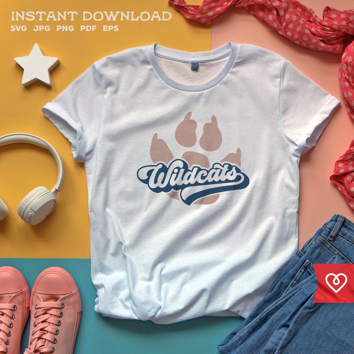 Wildcats Paw Svg Retro Design Paw Wildcats Svg School Team - Etsy