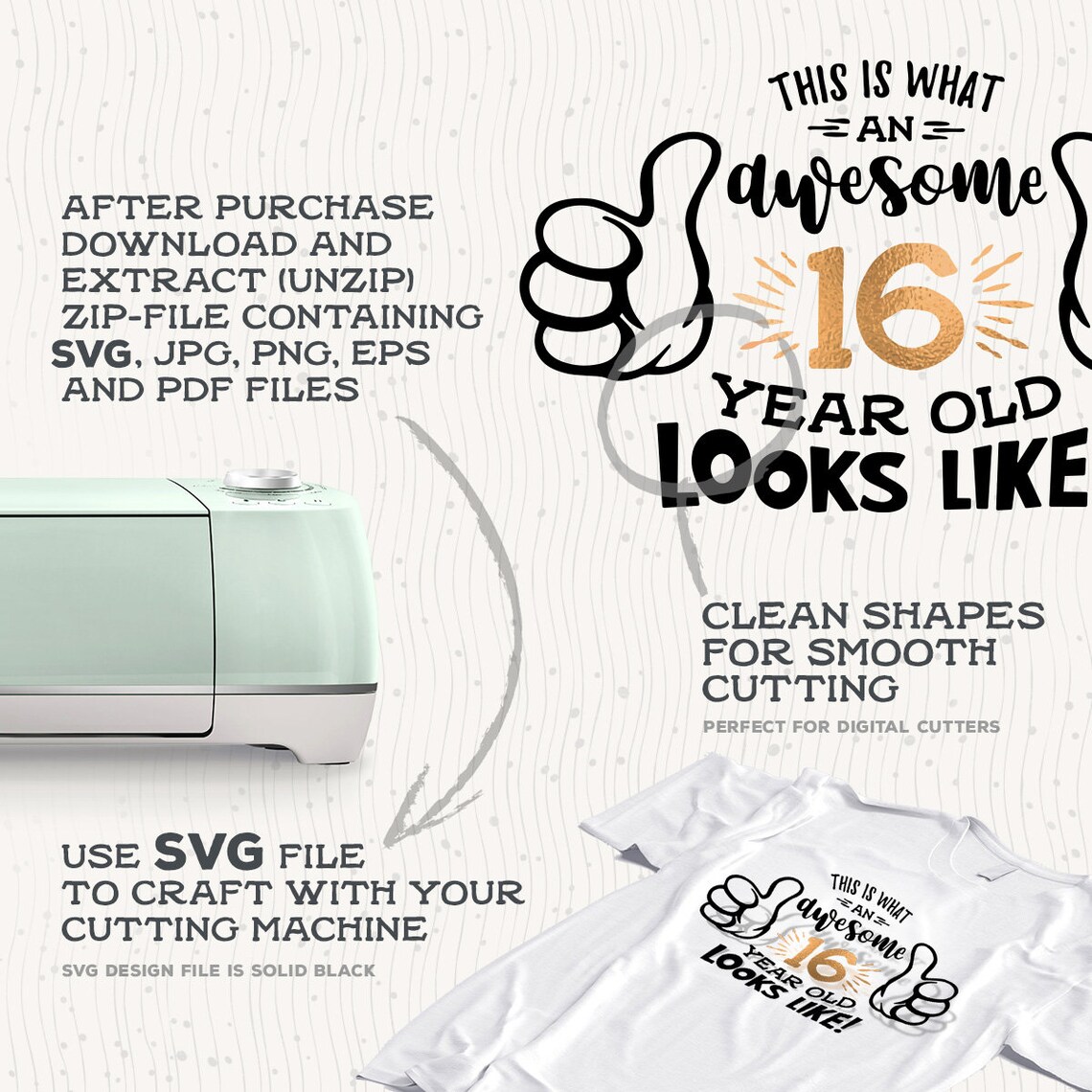 Awesome Svg 16 Year Old Svg 16th Birthday Svg Thumbs up | Etsy