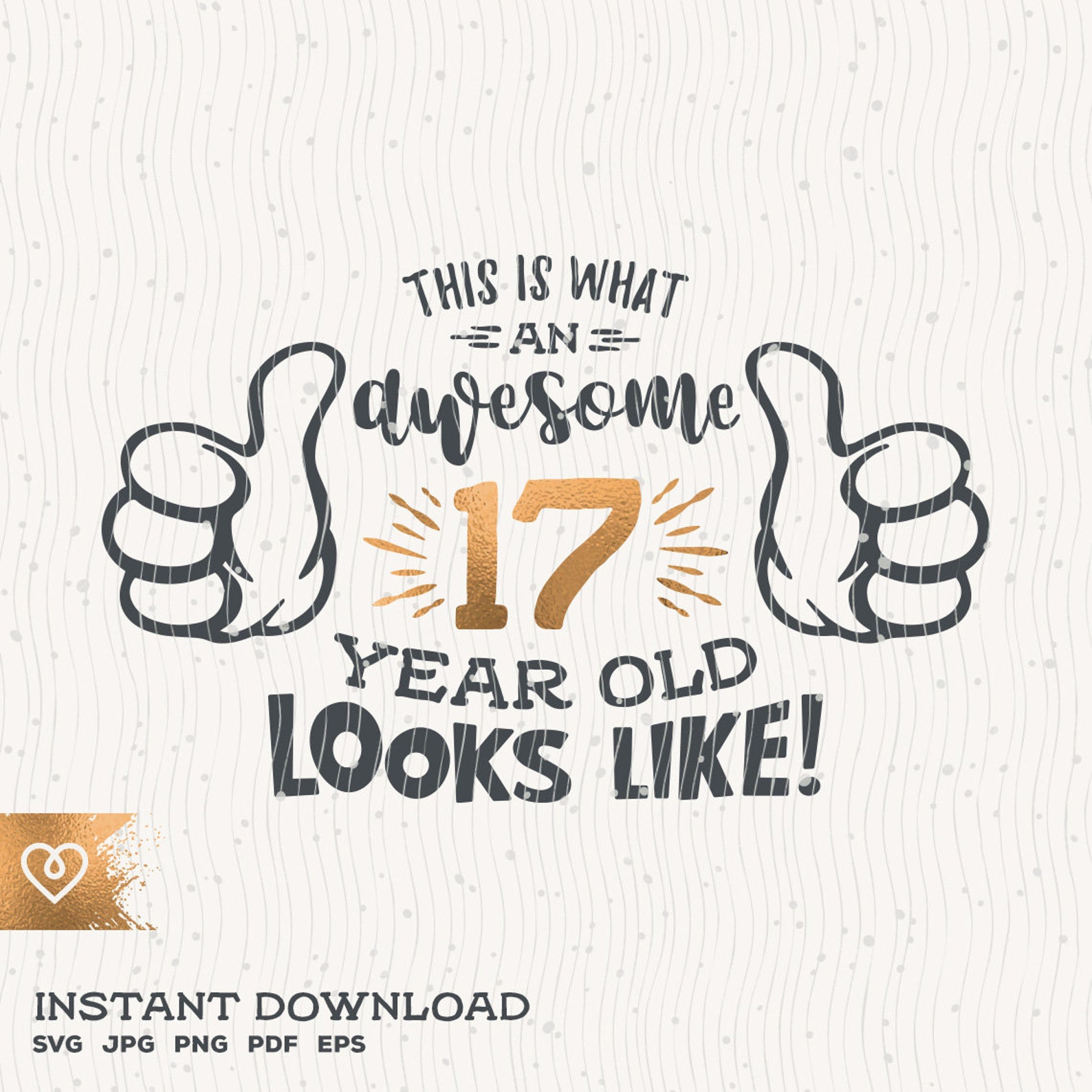 Awesome 17 Year Old Svg 17th Birthday Svg Thumbs up Seventeen | Etsy