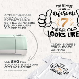 7 Awesome Svg 7 Year Old Svg 7th Birthday Svg Thumbs up Seven Year Old ...