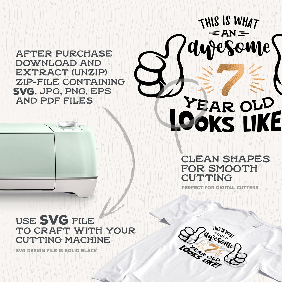 7 Awesome Svg 7 Year Old Svg 7th Birthday Svg Thumbs up Seven - Etsy