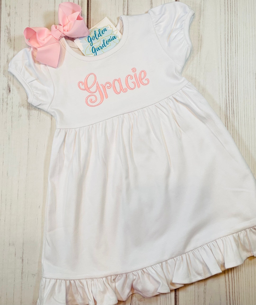 White Monogrammed Dress | Girls Personalized Dress | Girls Monogrammed ...