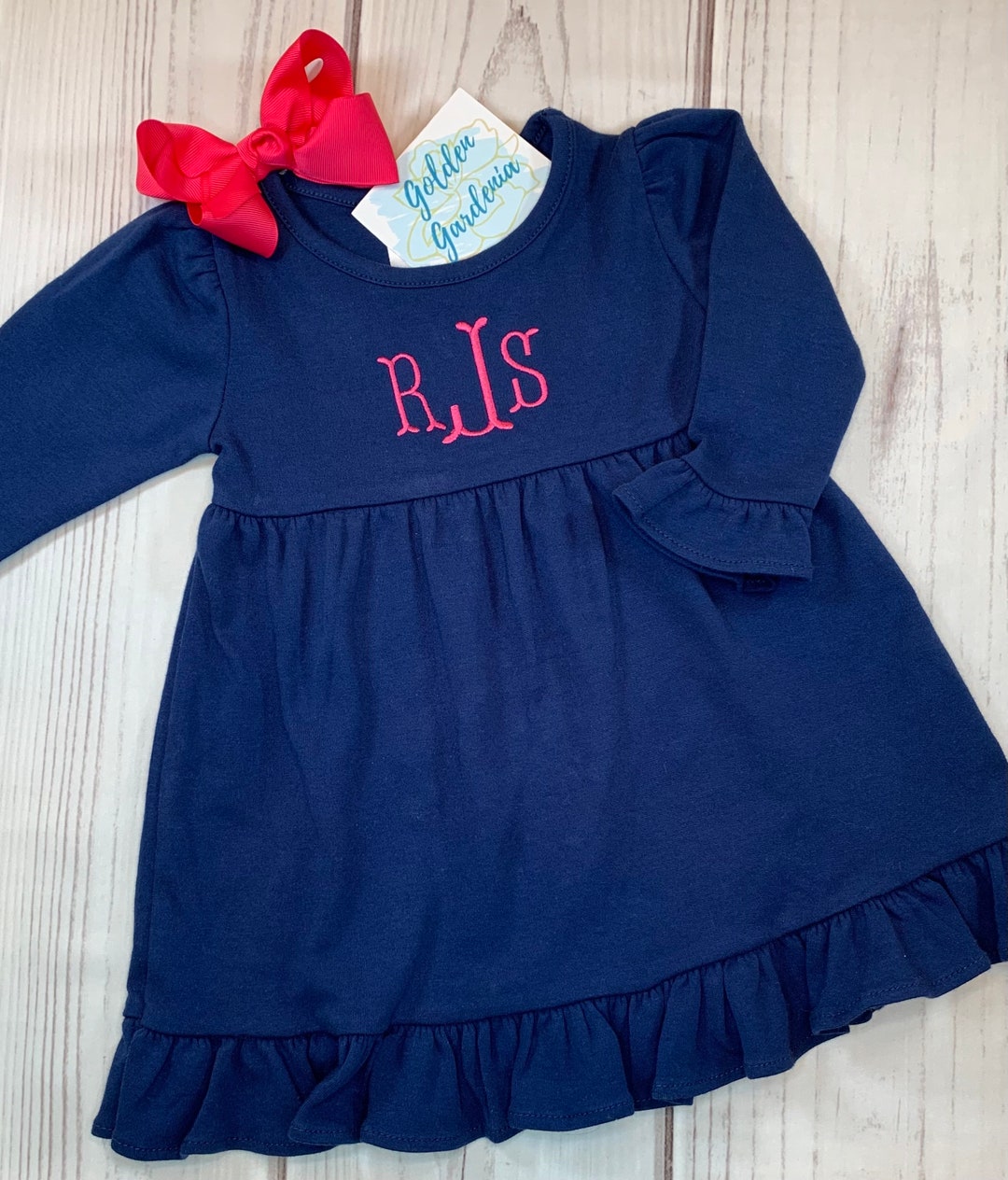 Navy Blue Monogrammed Dress | Girls Personalized Dress | Girls ...