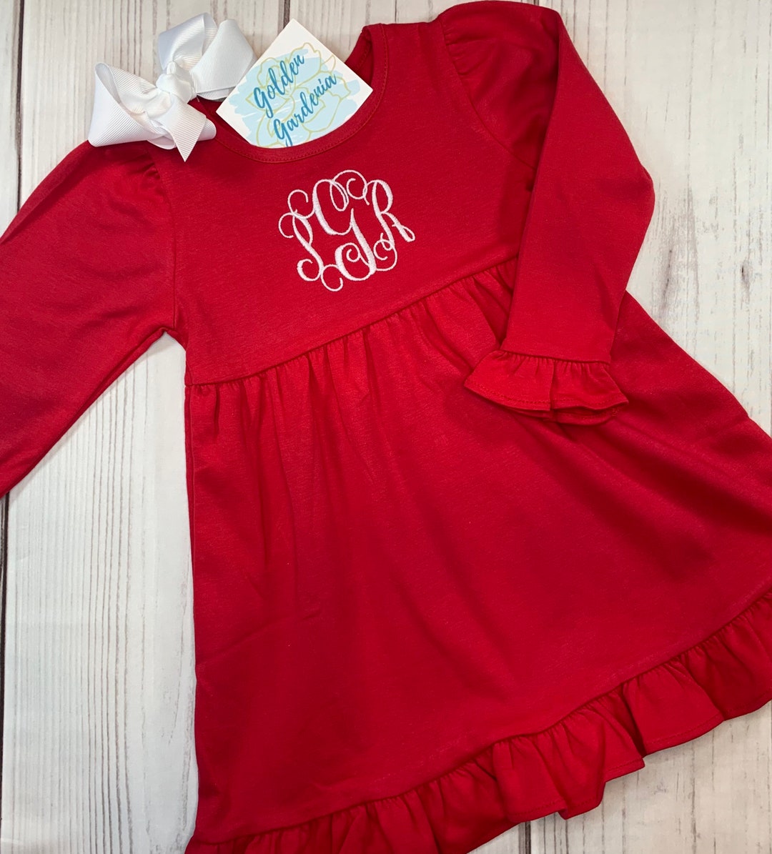 Girls Red Ruffle Dress | Personalized Monogrammed Cotton - Etsy