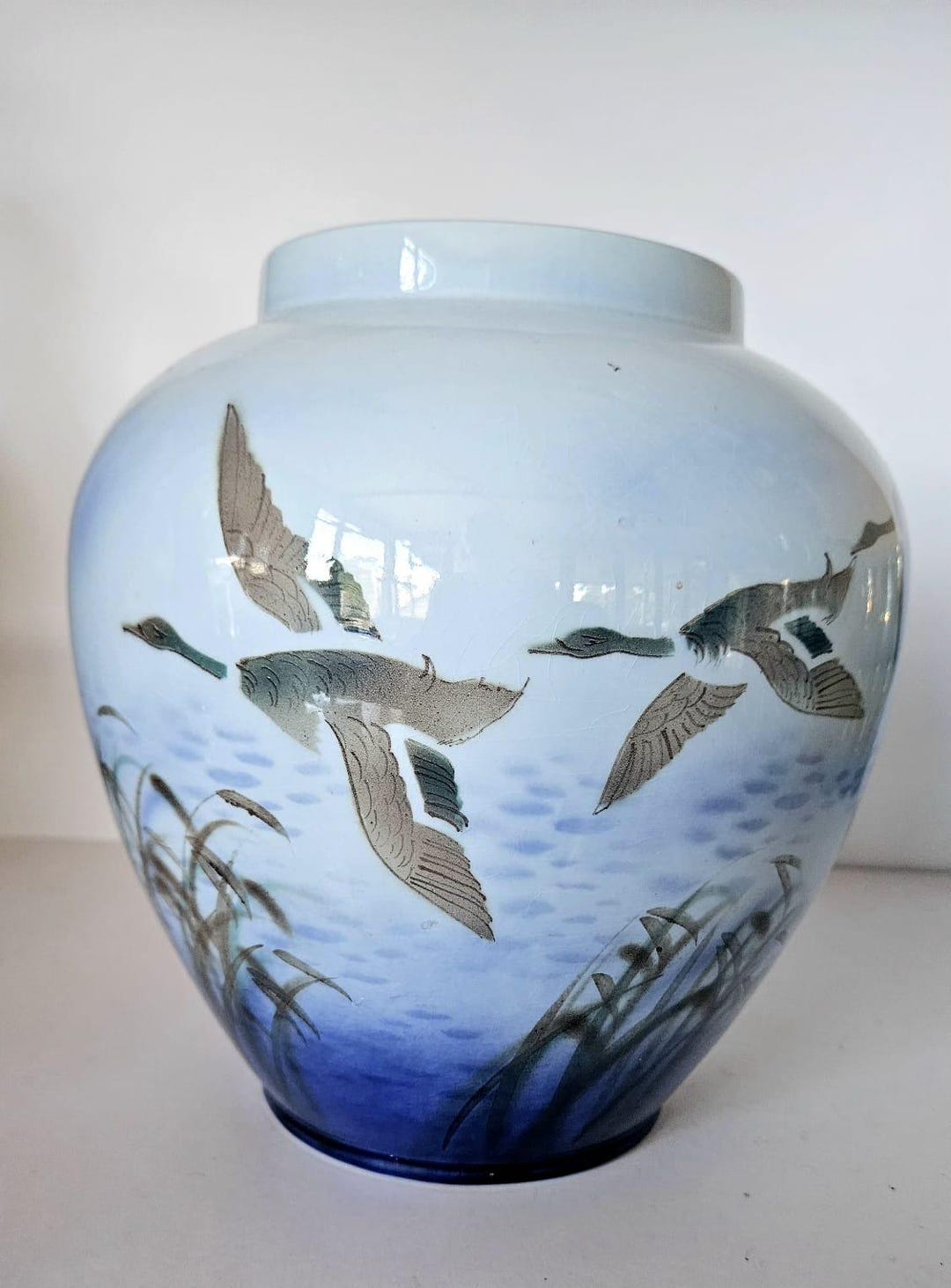 Falcon Ware Pottery Hand Painted Round Vase "misty Morning" Circa 1970s ...