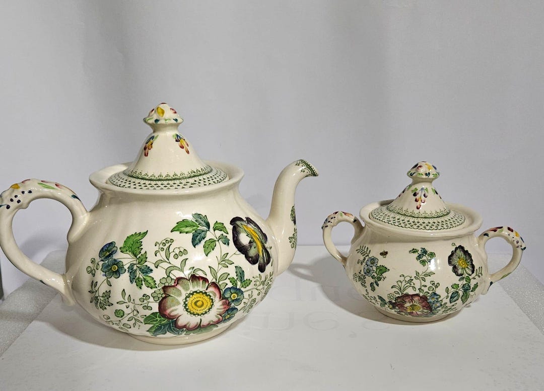 Vintage Masons Paynsley Green Teapot and Sugar Bowl C.1950 - Etsy